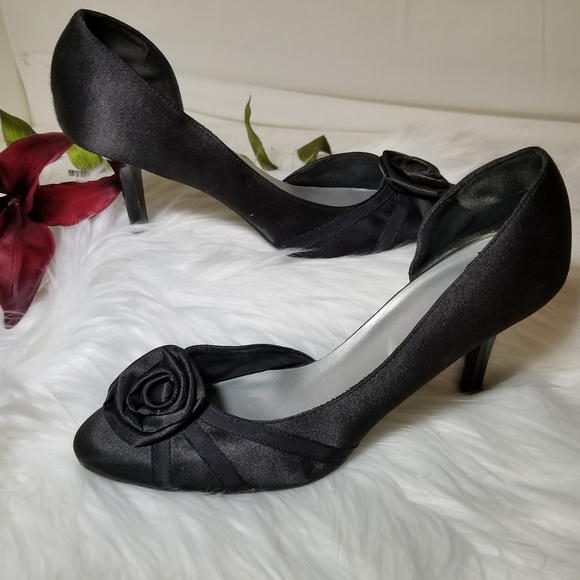 FIONI Clothing | Shoes | Fioni Womens Size Black Satin High Heels ...